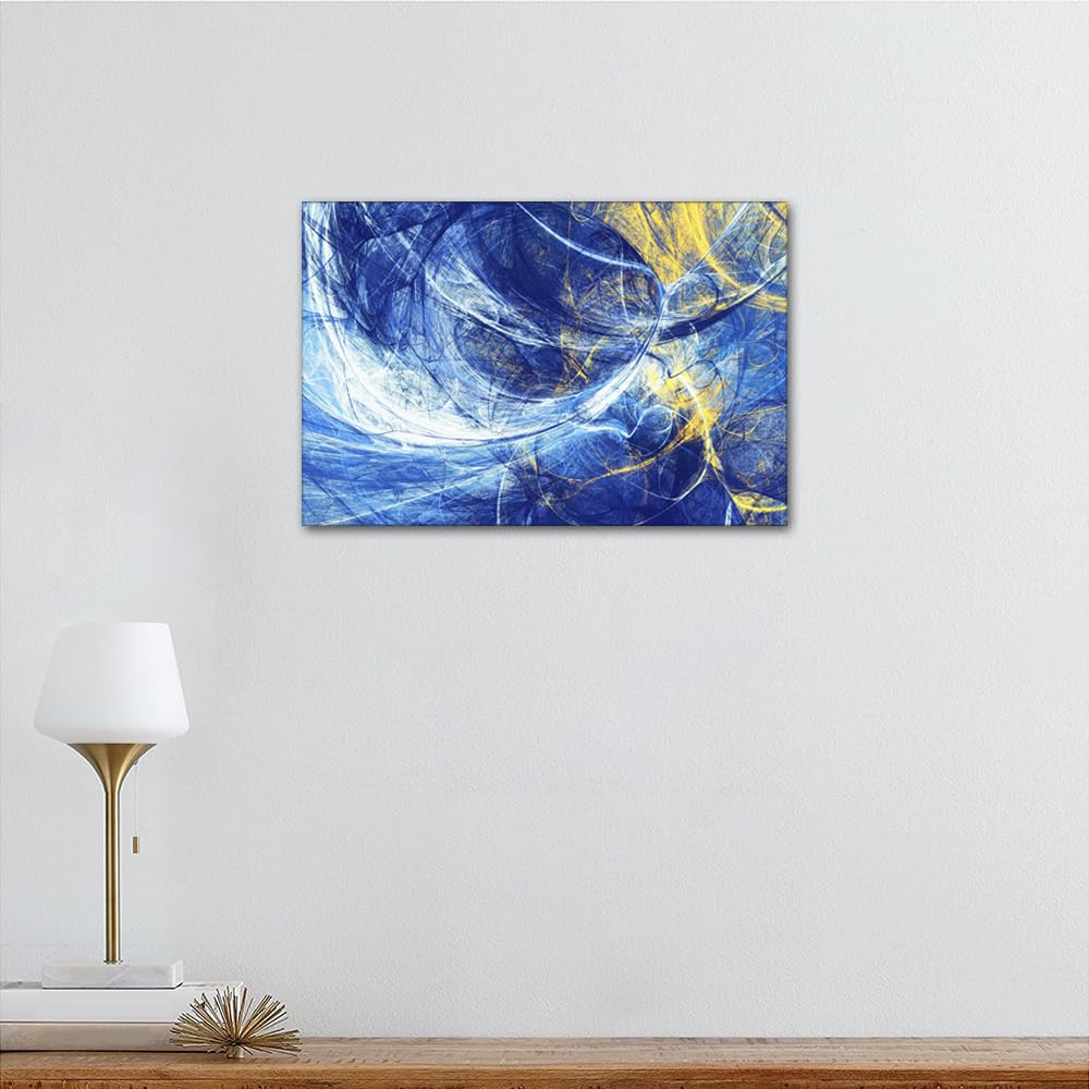 Black Art Wall Decor Blue and Yellow Paintings Canvas Wall Art Abstract Art Bathroom Decor Artwork for Wall Posters and Prints Wood Framed Wall Art Contemporary Home Decor Ready to Hang(24" Wx16 H)