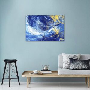 Black Art Wall Decor Blue and Yellow Paintings Canvas Wall Art Abstract Art Bathroom Decor Artwork for Wall Posters and Prints Wood Framed Wall Art Contemporary Home Decor Ready to Hang(24" Wx16 H)