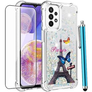 caiyunl for galaxy a23 5g phone case with screen protector,samsung galaxy a23 5g case,women girls cute glitter bling flowing liquid quicksand soft tpu shockproof cover for samsung galaxy a23 5g-sliver