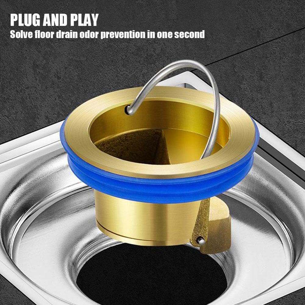 Fermus Shower Floor Drain Insert Drain Plug Anti-Odor Plug Sewer Core One Way Drain Valve Backflow Preventer for Basement Drain, Suitable for Drain Tube 1.25-1.65in, Minimum Drain Depth 2in (Gold)