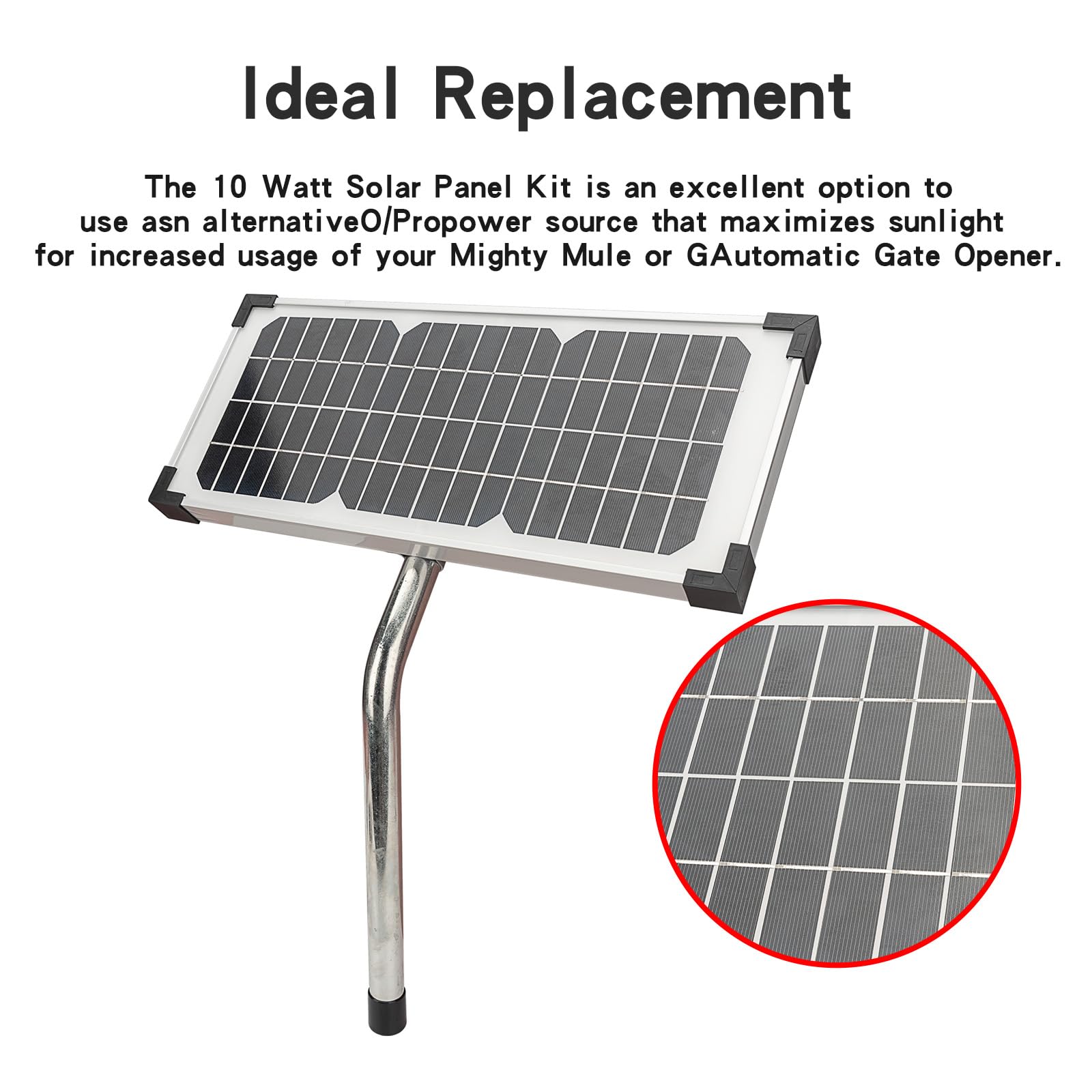 10 Watt Solar Panel Kit Compatible with Mighty Mule Automatic Gate Openers Replace# FM123