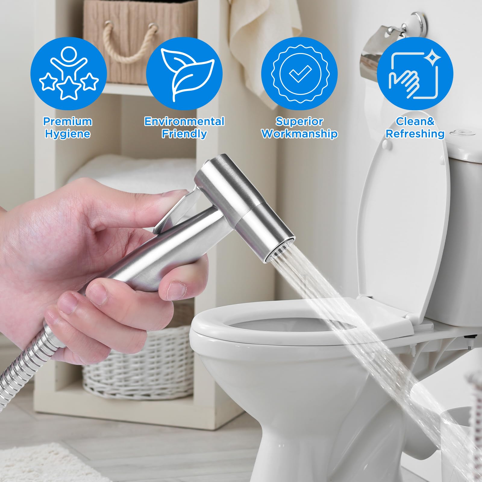 Prime Years Handheld Bidet Sprayer for Toilet with Brass T-Valve, Adjustable Water Pressure, Stainless Steel Made Bathroom Bidet Sprayer Set, Used for Toilet Wash, Feminine Wash, Baby and Pet Wash