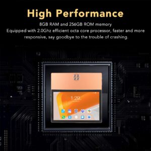 Gugxiom 2 in 1 Tablet, Android 12 Tablet, Dual SIM, 8GB RAM 256GB ROM, Octa Core CPU, FHD HD Large Screen, 8MP and 16MP, with Keyboard and Mouse, for Home Work Study (US Plug)