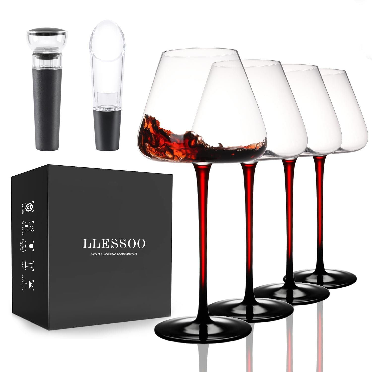 LLESSOO Red Wine Glasses Set of 4, Large Hand Blown Crystal Glasses-25.3 OZ Burgundy Glasses with Unique Concave Bowl - Clear,Ultra-thin Best for Wine tasting Perfect Gifts,Anniversary