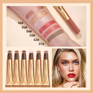 2 Color Contour Beauty Wand, Highlighter ，Face Concealer Contouring with Cushion Applicator Long Lasting & Smooth Matte Finish Liquid Illuminator Makeup Stick (01# Contour&02#Peach Pink)