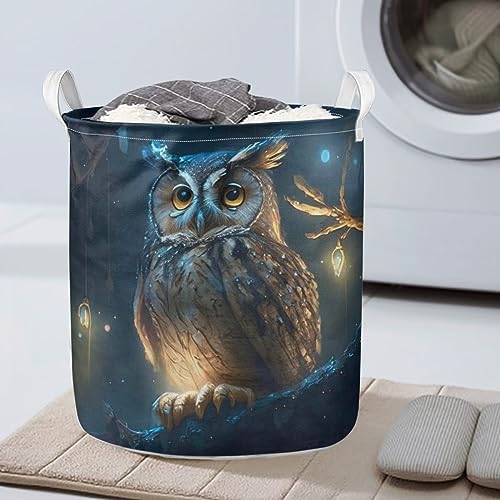 Uasibuni Night Sky Owl XL Laundry Hamper cute Collapsible Laundry Baskets with Handle Laundry Hamper for Clothes Bedroom,Toy Storage Basket