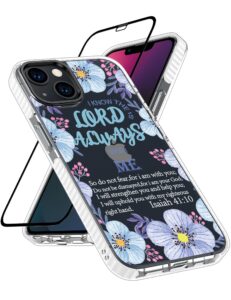 trfaee compatible with iphone 14 plus case,shockproof anti-scratch clear transparent tpu bumper protective phone case cover women cute floral bible verse quotes designed for iphone 14 plus 6.7 inch