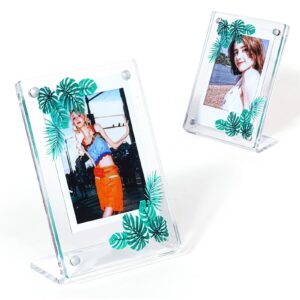 Picture Frame, Easy Cleaning Clear Table Top Photo Frame Acrylic Robust for Cards (Monstera Leaves)