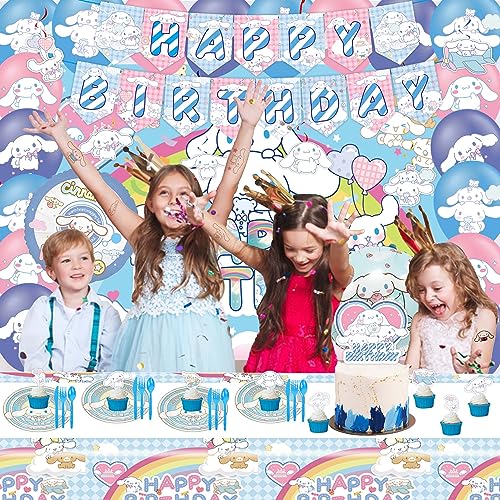 Kawaii Birthday Party Decorations Include Banner, Balloon, Tablecloth, Plates, Tattoo Sticker, Backdrop for Kawaii Birthday Party Supplies