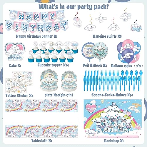 Kawaii Birthday Party Decorations Include Banner, Balloon, Tablecloth, Plates, Tattoo Sticker, Backdrop for Kawaii Birthday Party Supplies