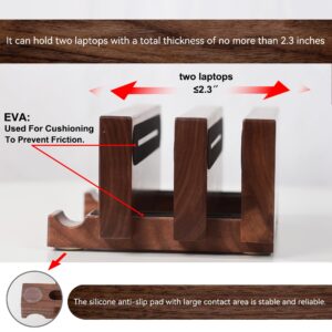 Vertical Laptop Stand for Desk，Resizable Wooden Laptop Holder,Suitable for laptops of various thicknesses and sizes.laptop holder vertical.It can accommodate at least 3 devices . (black walnut)