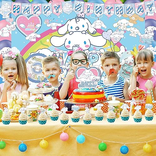 Kawaii Birthday Decorations, Cute Party Supplies Include Banner, Hanging Swirl, Balloon, Backdrop, Cupcake Toppers for Kawaii Birthday Supplies