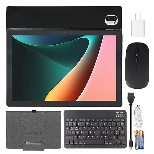 FOLOSAFENAR 2 in 1 Tablet, 10.1 Inch LCD Dual Camera 6GB 128GB Memory Gaming Tablet 5G WiFi 3 Card Slots for School (US Plug)