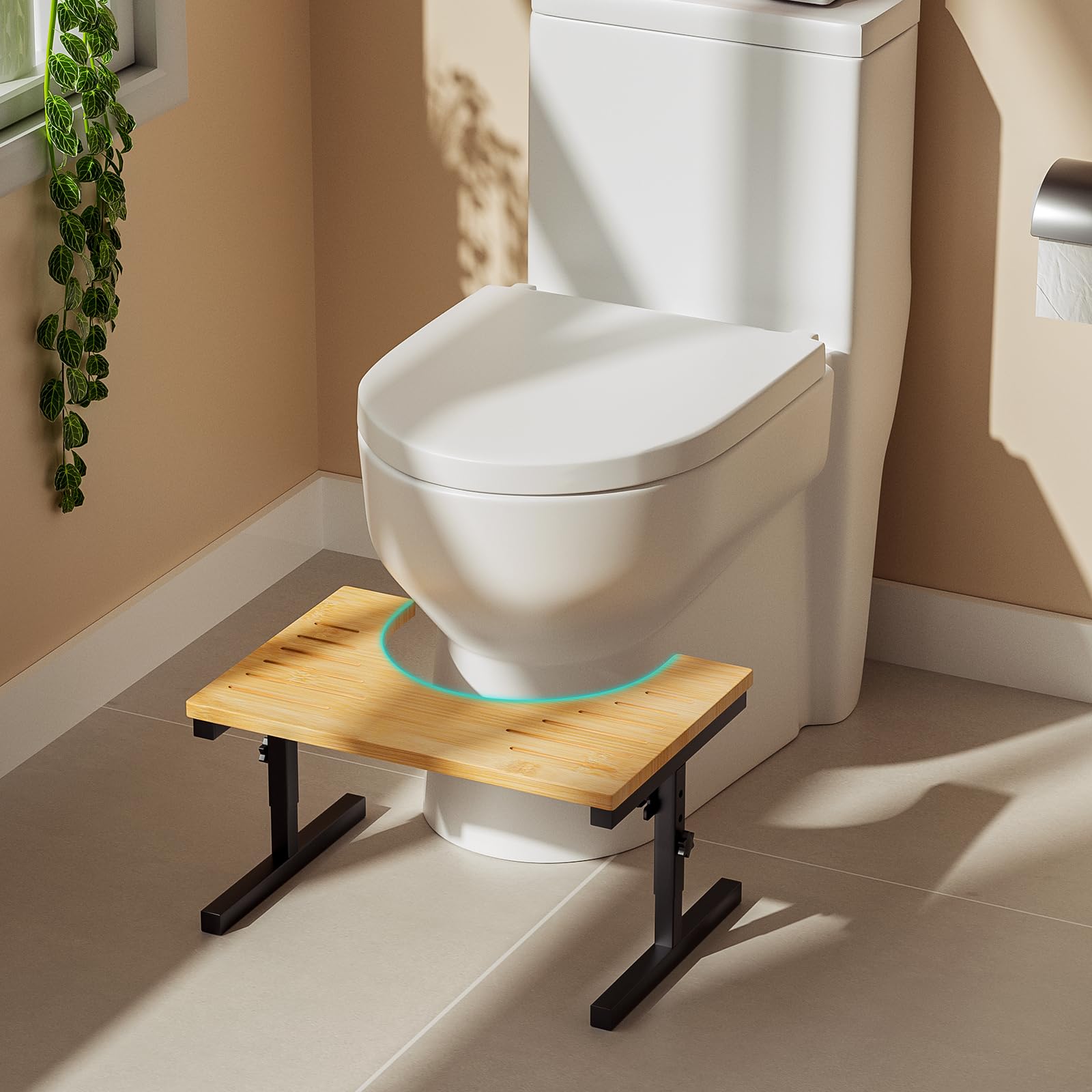 Foldable Bamboo Toilet Stool for Bathroom, Adjustable Multi-Heights Poop Stool for Adults Kids, Portable Squatting Potty Stool with Double Anti-Slip Design