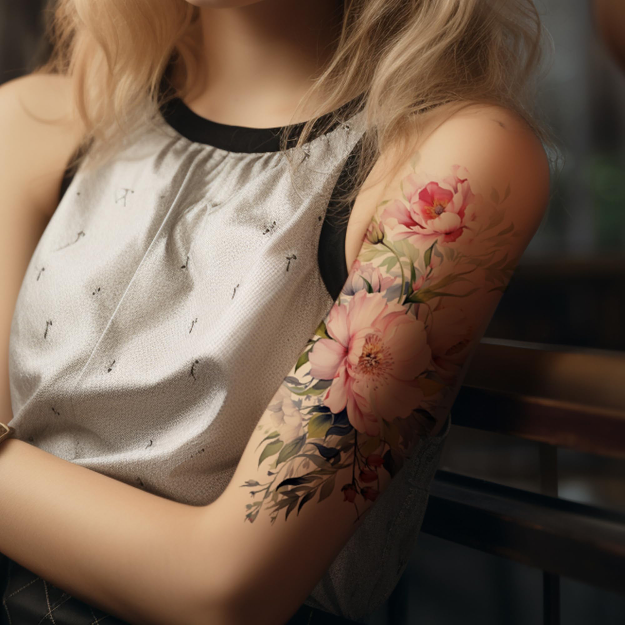 Everjoy Flower Temporary Tattoo Sleeve Sheets, 12 Large Watercolor Floral Tattoo Stickers, 13 Small Fake Flower Tattoo Designs for Women and Girls