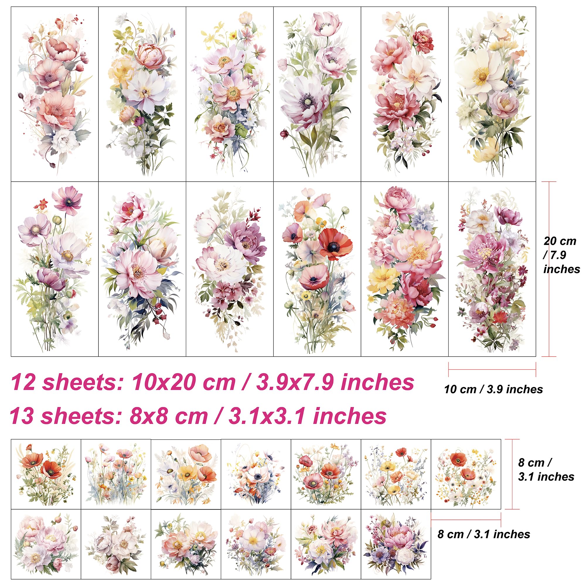 Everjoy Flower Temporary Tattoo Sleeve Sheets, 12 Large Watercolor Floral Tattoo Stickers, 13 Small Fake Flower Tattoo Designs for Women and Girls