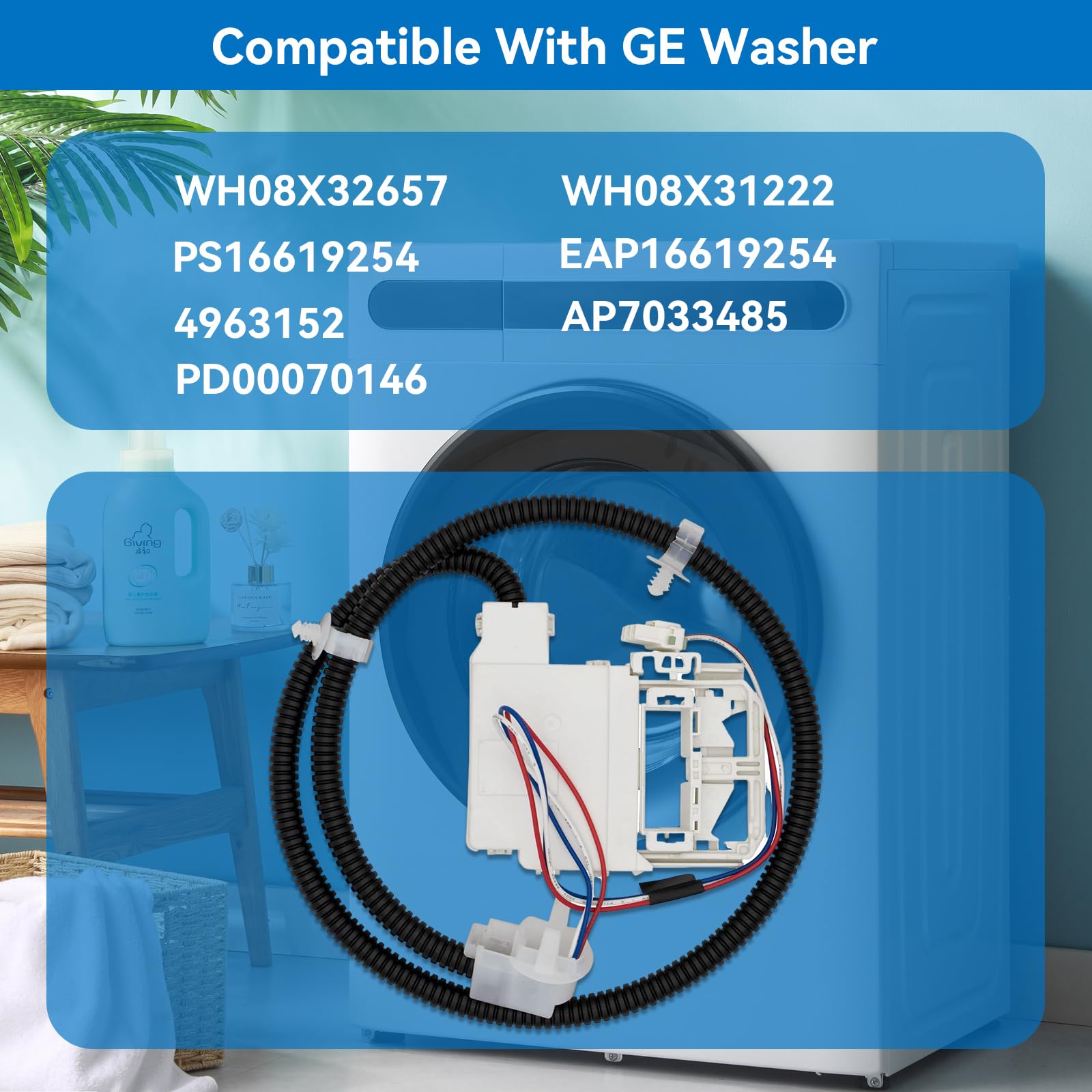 WH08X32657 WH08X31222 Washer Lid Lock and harness, replaces 4963152 AP7033485 PS16619254 EAP16619254 PD00070146 Compatible with Parts of GE and Hotpoint Washer Machine