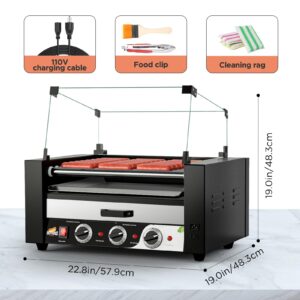 30 Hotdog Roller Machine with Bun Warmer,1700w Stainless 11 Hot Dog Roller,Commercial Grade,Hot Dog Sausage Grill Cooker Perfect for Parties and Home