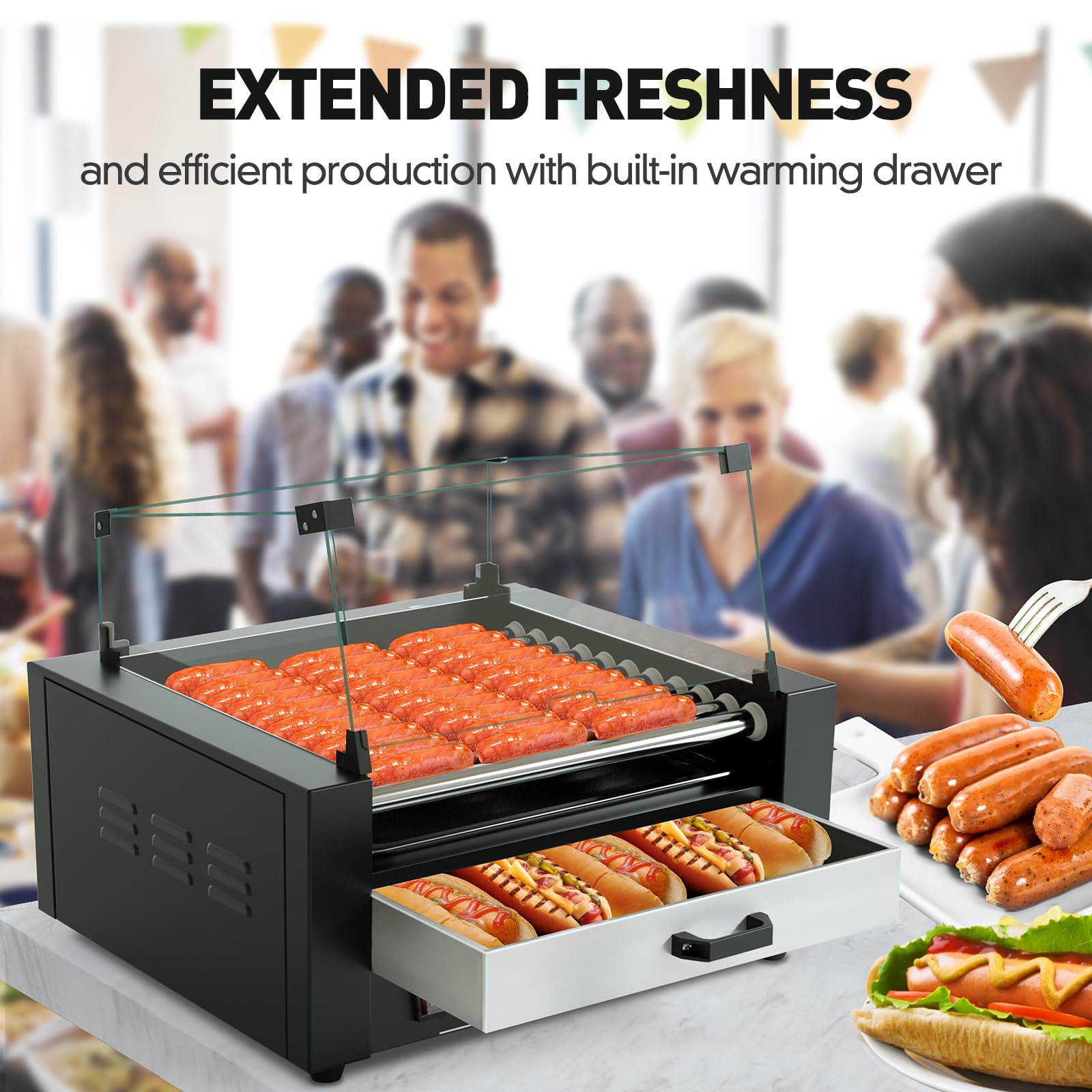 30 Hotdog Roller Machine with Bun Warmer,1700w Stainless 11 Hot Dog Roller,Commercial Grade,Hot Dog Sausage Grill Cooker Perfect for Parties and Home