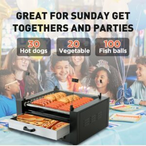 30 Hotdog Roller Machine with Bun Warmer,1700w Stainless 11 Hot Dog Roller,Commercial Grade,Hot Dog Sausage Grill Cooker Perfect for Parties and Home