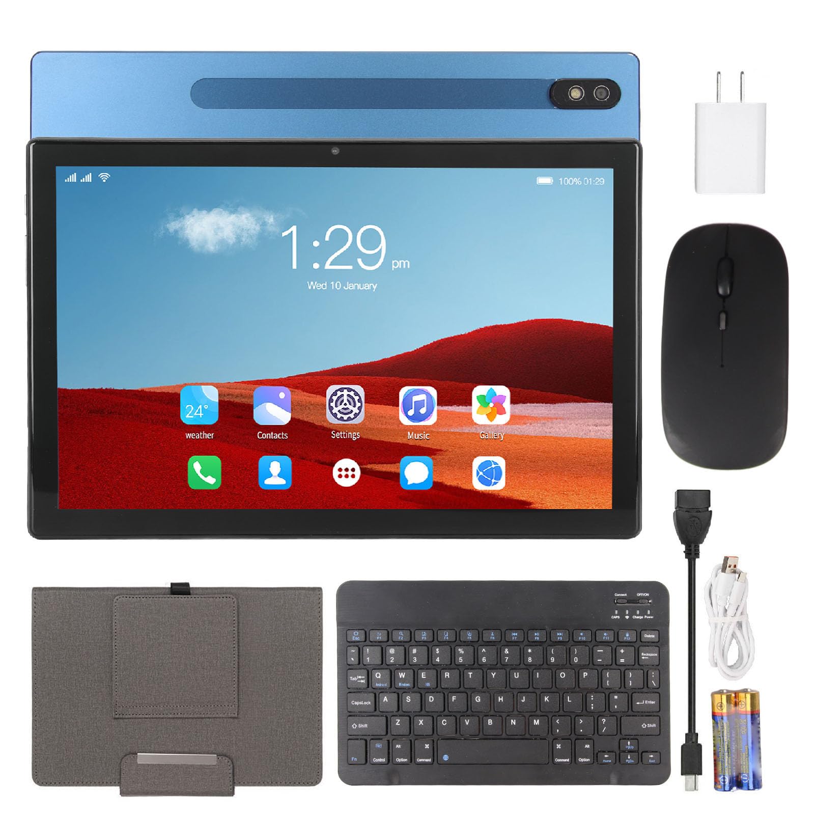 Acogedor 2 in 1 Tablet with Keyboard, 10.1inch Android Tablet, 4G LTE Cellular, MT6755 8 Core CPU, 8+256GB, 5G WiFi, Dual SIM Dual Standby Tablet PC with Case Mouse(Blue) (US Plug)