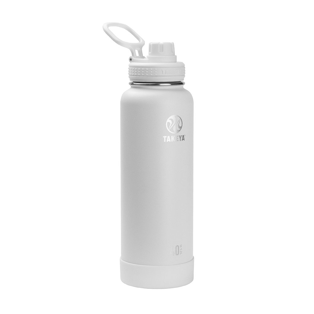 Takeya Actives Insulated Stainless Steel Water Bottle with Spout Lid, 40 Ounce, Onyx and Arctic