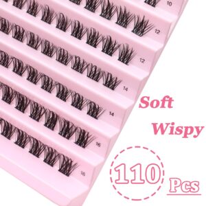 Losha Lash Clusters Wispy DIY Lash Extension 8-16mm Eyelash Clusters 110pcs Natural Cluster Lashes at Home D Curl Fluffy Eyelash Extensions (Fairy)