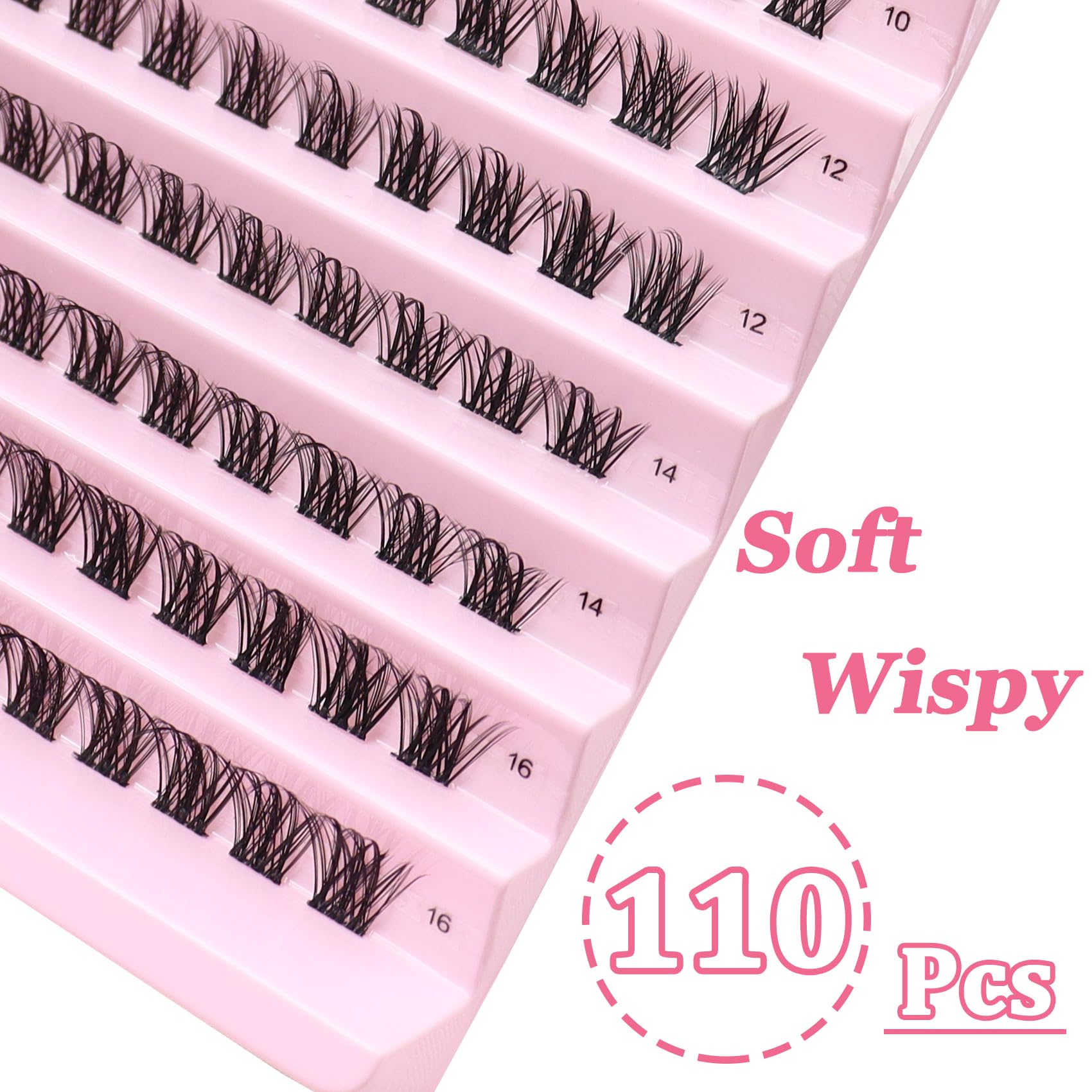 Losha Lash Clusters Wispy DIY Lash Extension 8-16mm Eyelash Clusters 110pcs Natural Cluster Lashes at Home D Curl Fluffy Eyelash Extensions (Fairy)