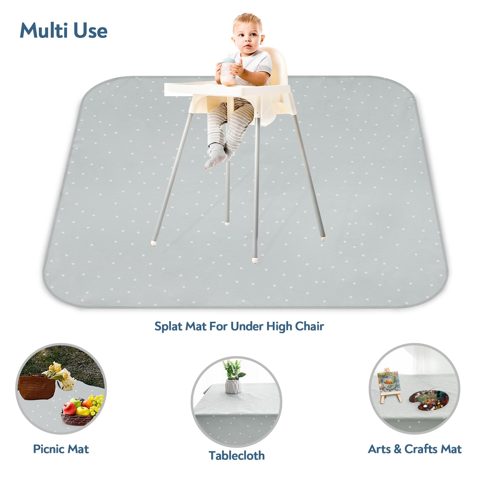 Baby Splat Mat for Under High Chair 2 Pack, 42 x 42 Inch Splash Mat for Arts & Crafts & Eating Mess, Waterproof and Washable Spill Mat, Baby Playtime Anti-Slip High Chair Mat for Floor or Table