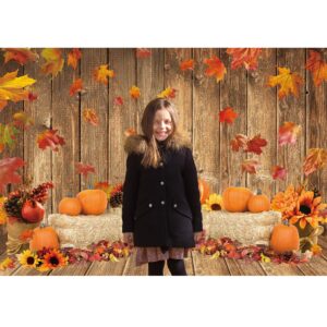 Fluzimir 10x7FT Autumn Fall Photo Backdrop for Photography Thanksgiving Day Wooden Pattern Maple Leaves Pumpkin Background Fall Friendsgiving Party Decorations Harvest Event Banner Decor