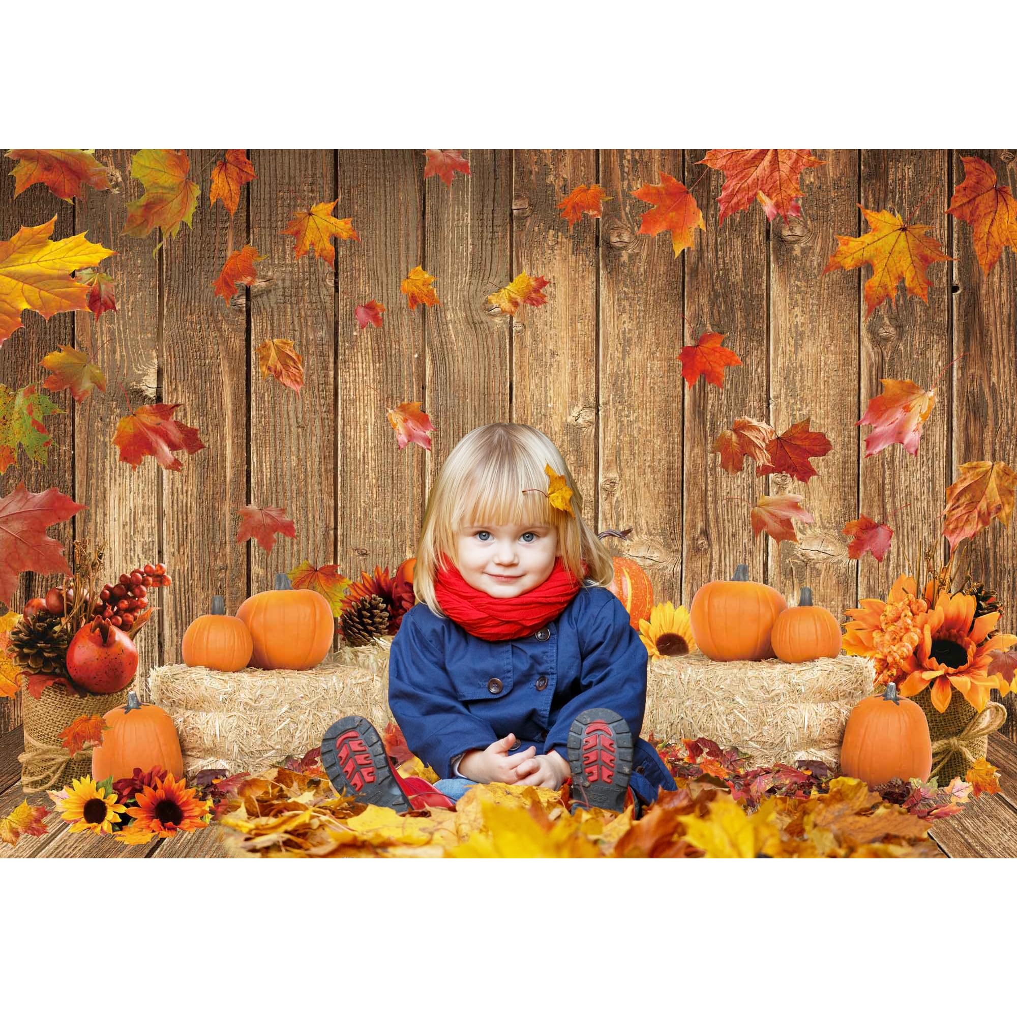 Fluzimir 10x7FT Autumn Fall Photo Backdrop for Photography Thanksgiving Day Wooden Pattern Maple Leaves Pumpkin Background Fall Friendsgiving Party Decorations Harvest Event Banner Decor