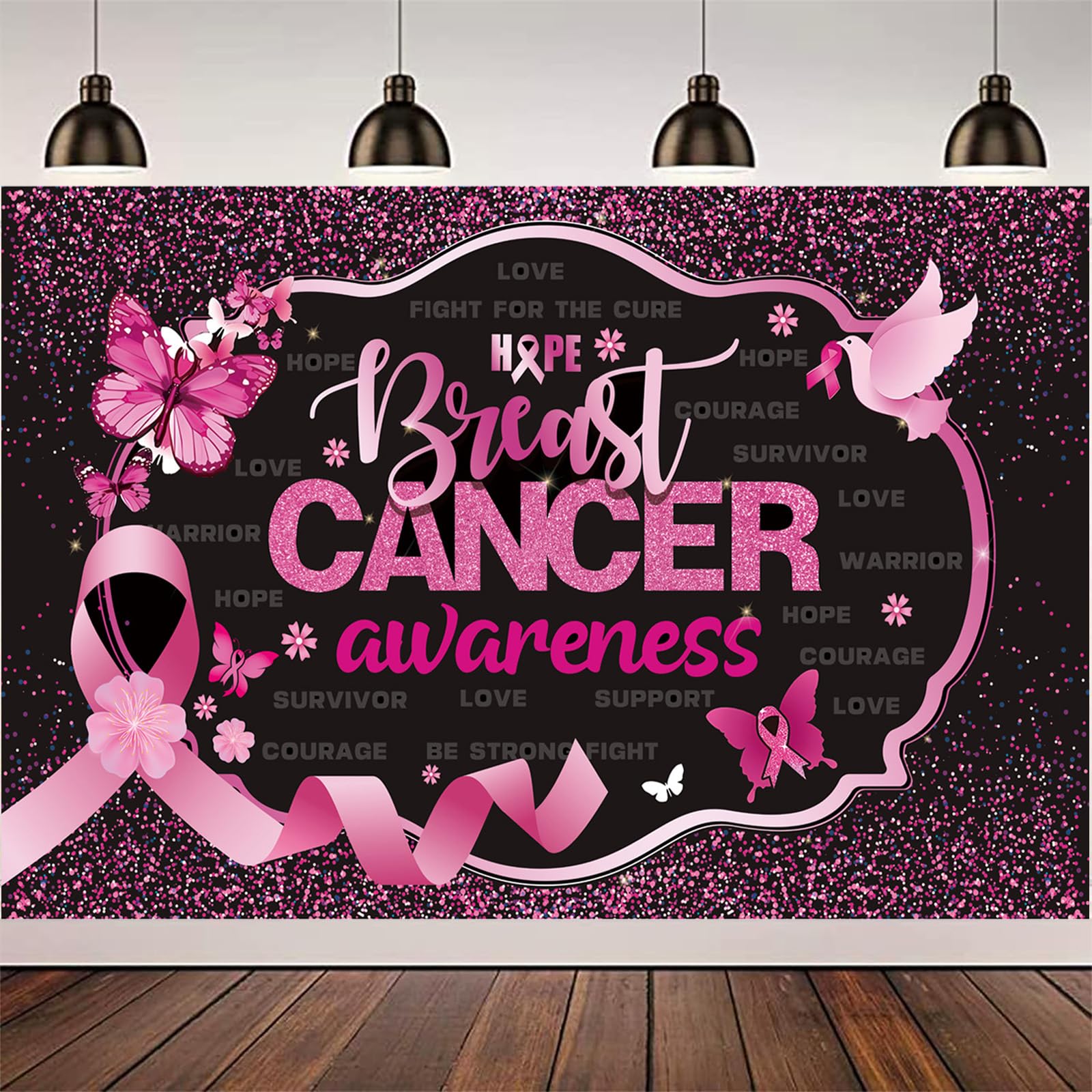 Large 71" X 43" Breast Cancer Awareness Backdrop, Breast Cancer Awareness Decorations Banner for Photography Background Survivor Party Pink Ribbon Walk Charity Theme Party