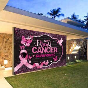 Large 71" X 43" Breast Cancer Awareness Backdrop, Breast Cancer Awareness Decorations Banner for Photography Background Survivor Party Pink Ribbon Walk Charity Theme Party