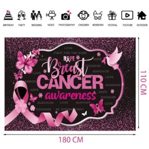 Large 71" X 43" Breast Cancer Awareness Backdrop, Breast Cancer Awareness Decorations Banner for Photography Background Survivor Party Pink Ribbon Walk Charity Theme Party