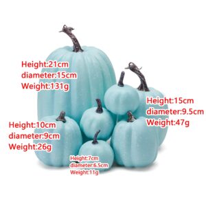 BINPURE Fall Decorations for Home Artificial Fake Pumpkins Thanksgiving Pumpkins Set Lifelike Wedding Tables Centerpieces Halloween Home Decoration (SST-Light Blue, 7 PCS)