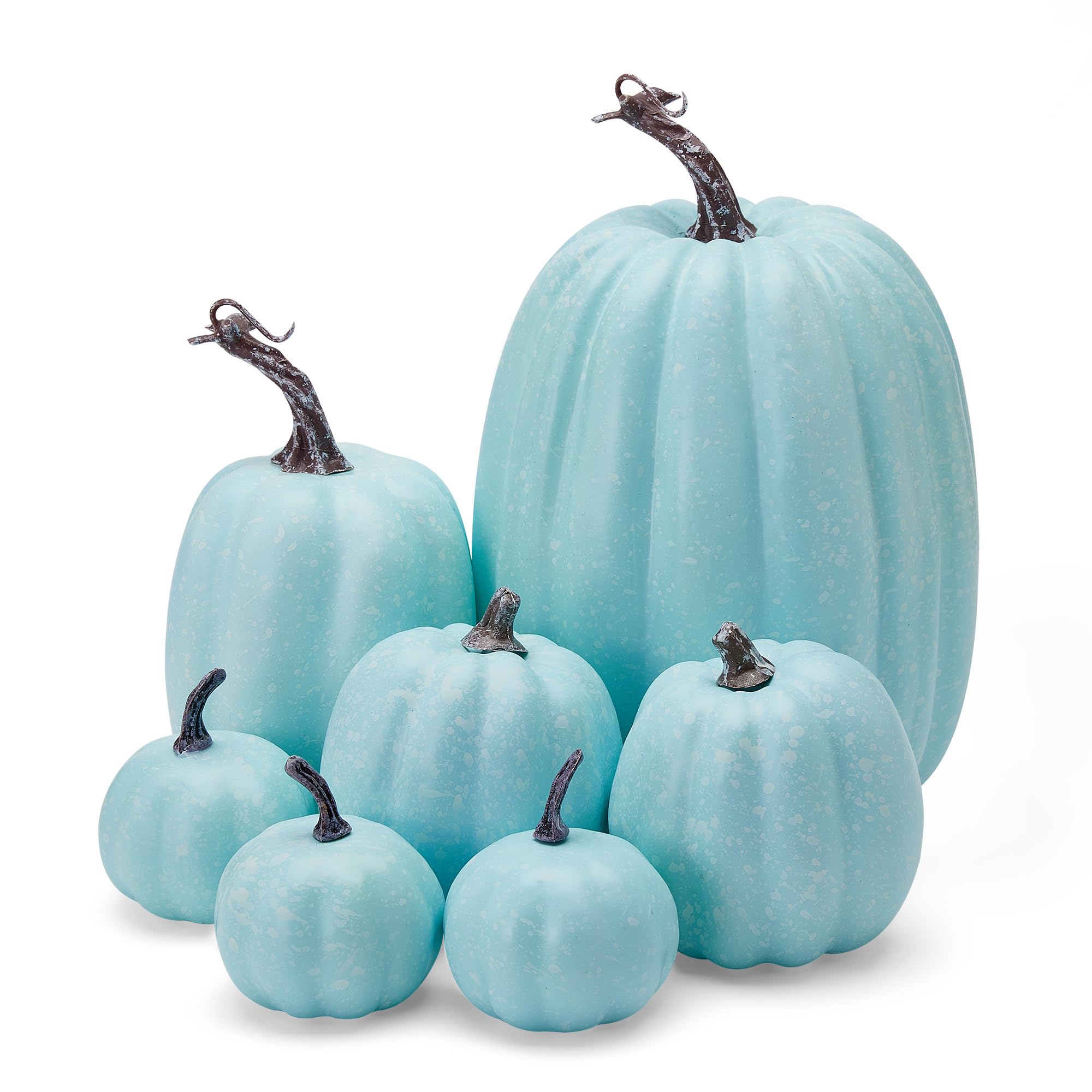 BINPURE Fall Decorations for Home Artificial Fake Pumpkins Thanksgiving Pumpkins Set Lifelike Wedding Tables Centerpieces Halloween Home Decoration (SST-Light Blue, 7 PCS)