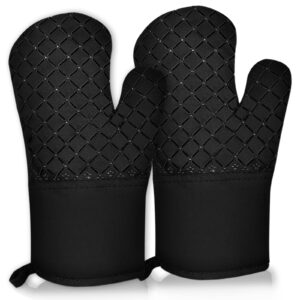 2 pcs oven mitts for kitchen heat resistant oven gloves, soft cotton lining, anti-slip silicone stripe oven mitts heat resistant oven mits, kitchen mitt pair protect hands, cooking baking bbq gloves