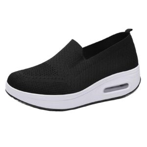 women orthopedic air cushion walking shoes slip-on platform mesh stretch wedge sneakers for arch support light toning rocker shoe (black,5,women,5)