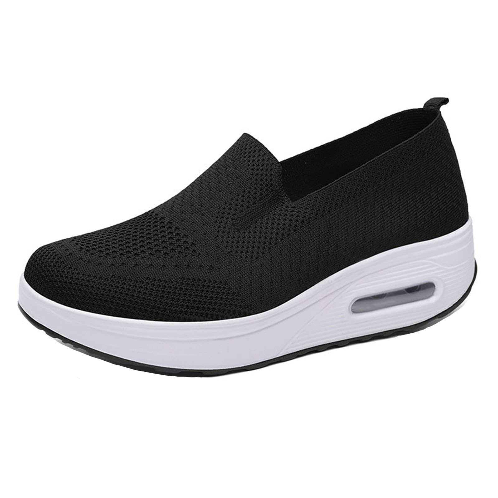 Women Orthopedic Air Cushion Walking Shoes Slip-On Platform Mesh Stretch Wedge Sneakers for Arch Support Light Toning Rocker Shoe (Black,5,Women,5)