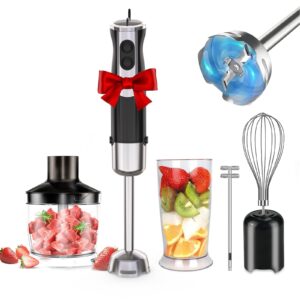 zjrc immersion hand blender, 1000w,12 speed &turbo mode, 5-in-1 copper motor immersion blender,stainless steel handhled blender with 500ml chopper,600ml mixing beaker,milk frother,whisk (black)