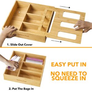 SpaceAid Bamboo Silverware Drawer Organizer with Labels (Natural, 6 Slots) Bag Storage Organizer