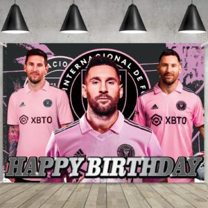 soccer star 𝓜𝓮𝓼𝓼𝓲 birthday party supplies, happy birthday backdrop for miami cf theme party, 5 x 3 ft soccer birthday banner for girls boys fans football birthday party decorations