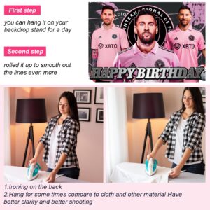 Soccer Star 𝓜𝓮𝓼𝓼𝓲 Birthday Party Supplies, Happy Birthday Backdrop for Miami CF Theme Party, 5 x 3 FT Soccer Birthday Banner for Girls Boys Fans Football Birthday Party Decorations