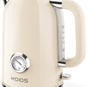 Electric Tea Kettle with Thermometer, KOIOS 1.7L 1500W BPA-Free Stainless Steel Fast Water Boiler with LED Indicator, Cordless Electric Tea Pot, 360° Rotation,Auto Shut-Off & Boil-Dry Protection