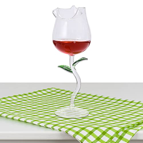 Rose Wine Glasses, Unique Shape Wine Glass, Red Wine Glass Cups, Wine Flower Goblet for Party, Wedding, Valentine's Day, and Romantic Dinners