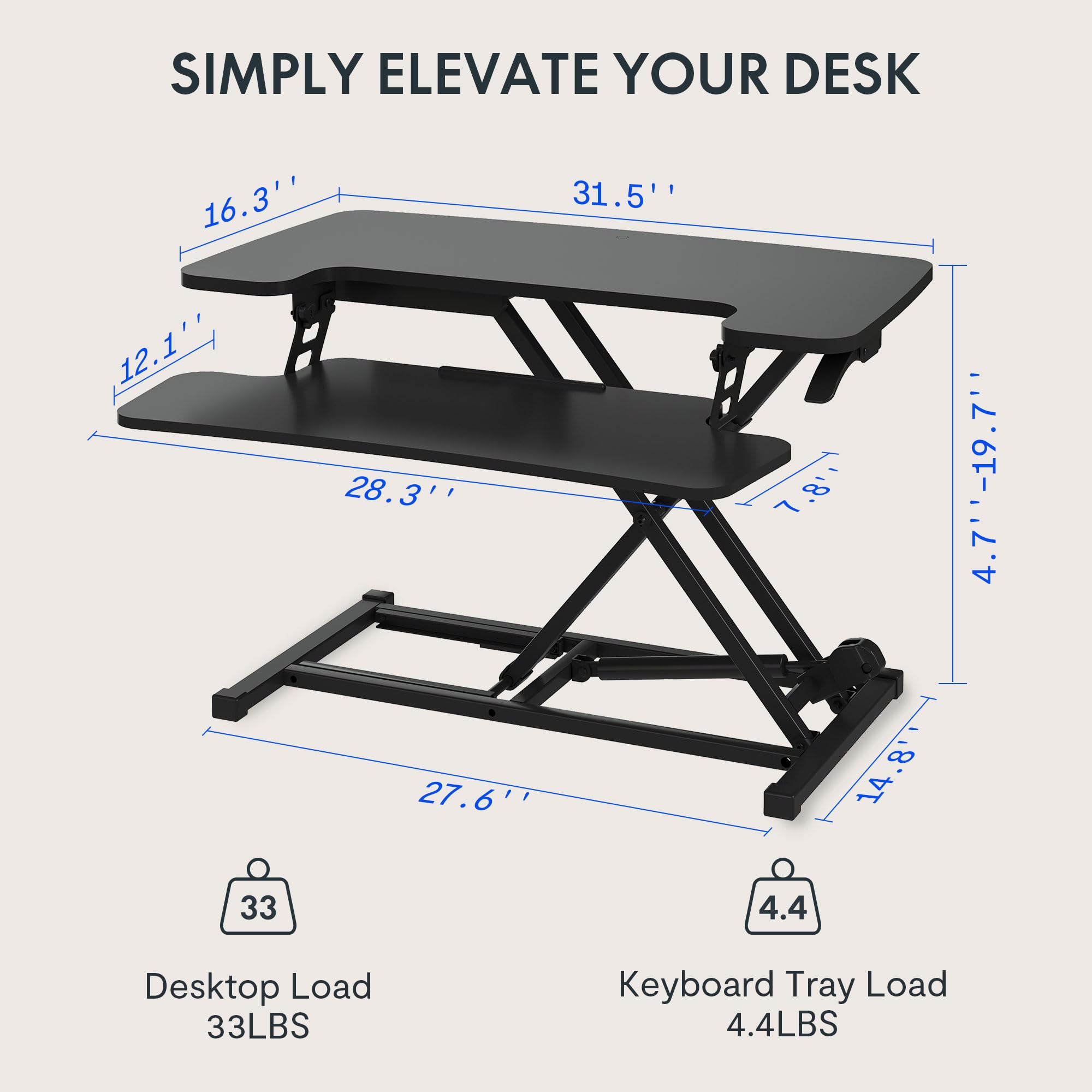 FLEXISPOT Height Adjustable 32in Standing Desk Converter Sit to Stand up Desk Riser Computer Workstation with Wide Keyboard Tray 2-Tier Desktop Black (32'', Black)