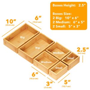 SpaceAid Bamboo Silverware Drawer Organizer with Labels (Natural, 6 Slots) and 6 Pcs Bamboo Drawer Organizer Storage Box Set