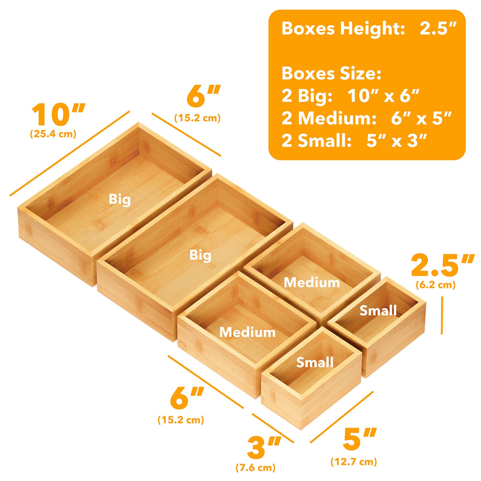 SpaceAid Bamboo Silverware Drawer Organizer with Labels (Natural, 6 Slots) and 6 Pcs Bamboo Drawer Organizer Storage Box Set