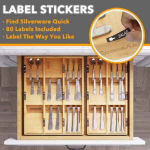 SpaceAid Bamboo Silverware Drawer Organizer with Labels (Natural, 6 Slots) and 6 Pcs Bamboo Drawer Organizer Storage Box Set