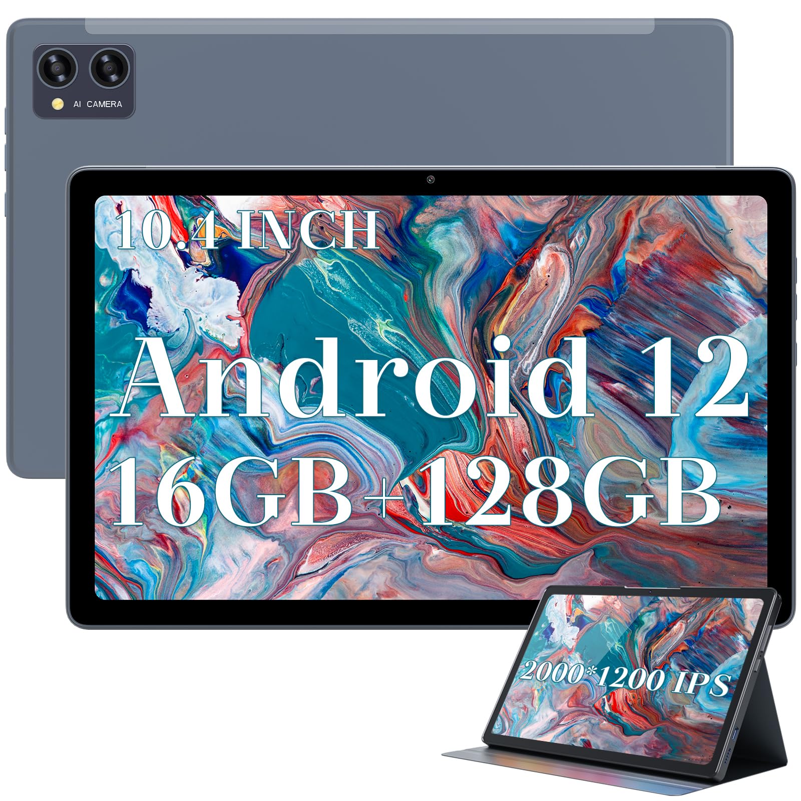 2024 Newest Android 12 Tablet, 10.4 inch Tablet, 16GB+128GB Tablet with 1TB Expand, Octa Core Processor Android Tablets, 2000 * 1200 FHD, 2.4G/5G WiFi 6, 7000mAh, BT 5.0, 5MP+13MP Dual Camera,Games